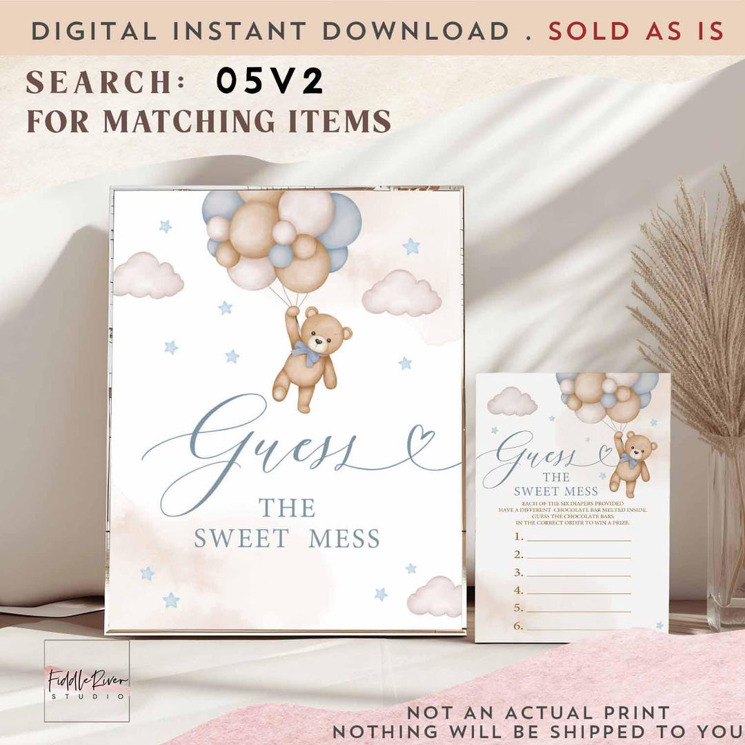 Blue Boy Teddy Bear Baby Shower Guess the Sweet Mess Game Baby Shower ...