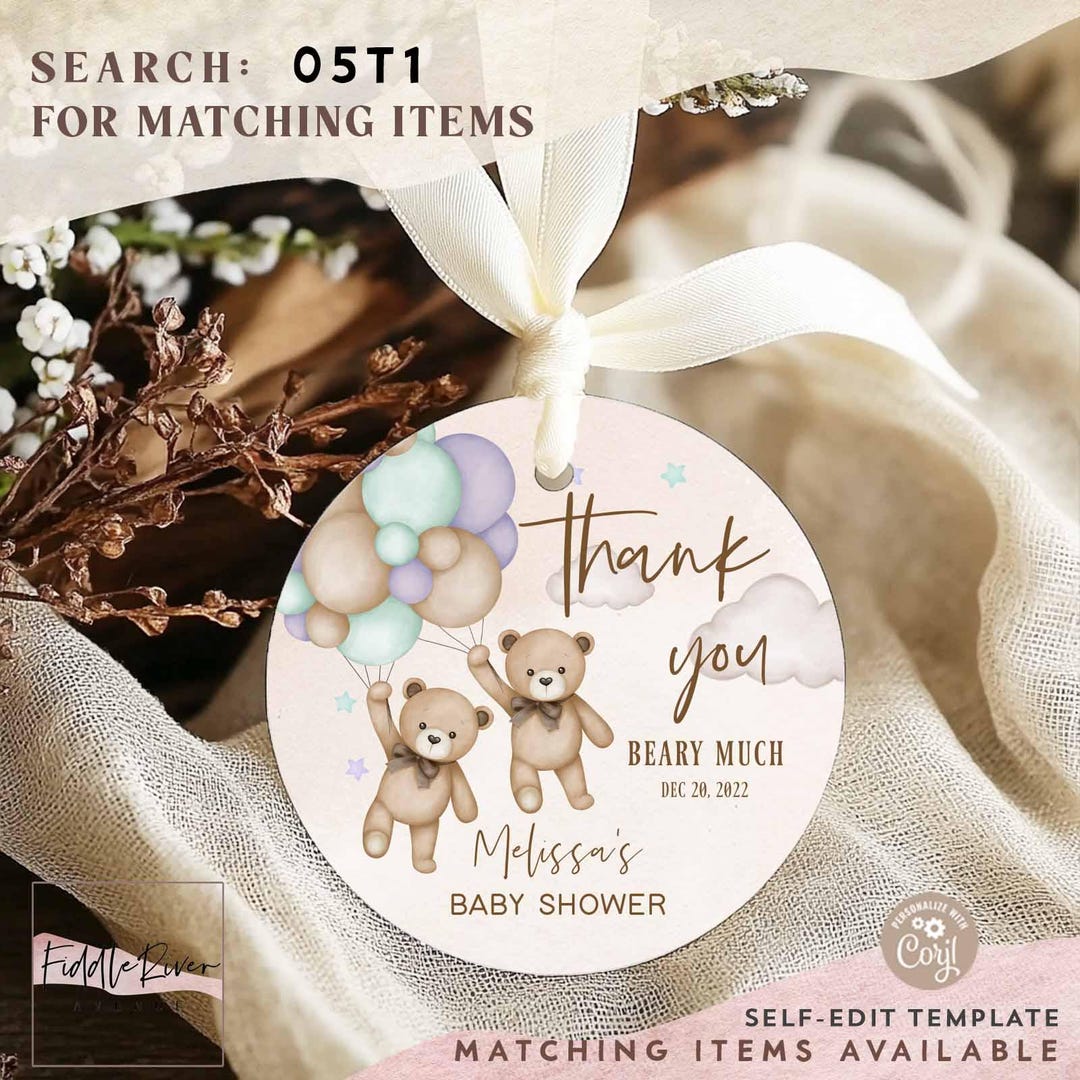 Editable TWIN Mint Green Lavender Twins Teddy Bear Round Tag Sticker ...