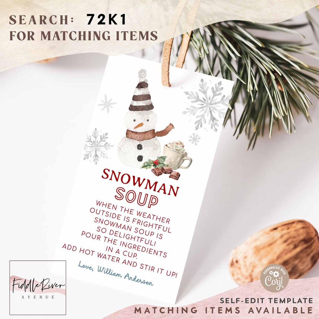 Christmas Rustic Snowman Soup Gift Tag: Sweet Holiday Treat Tag ...