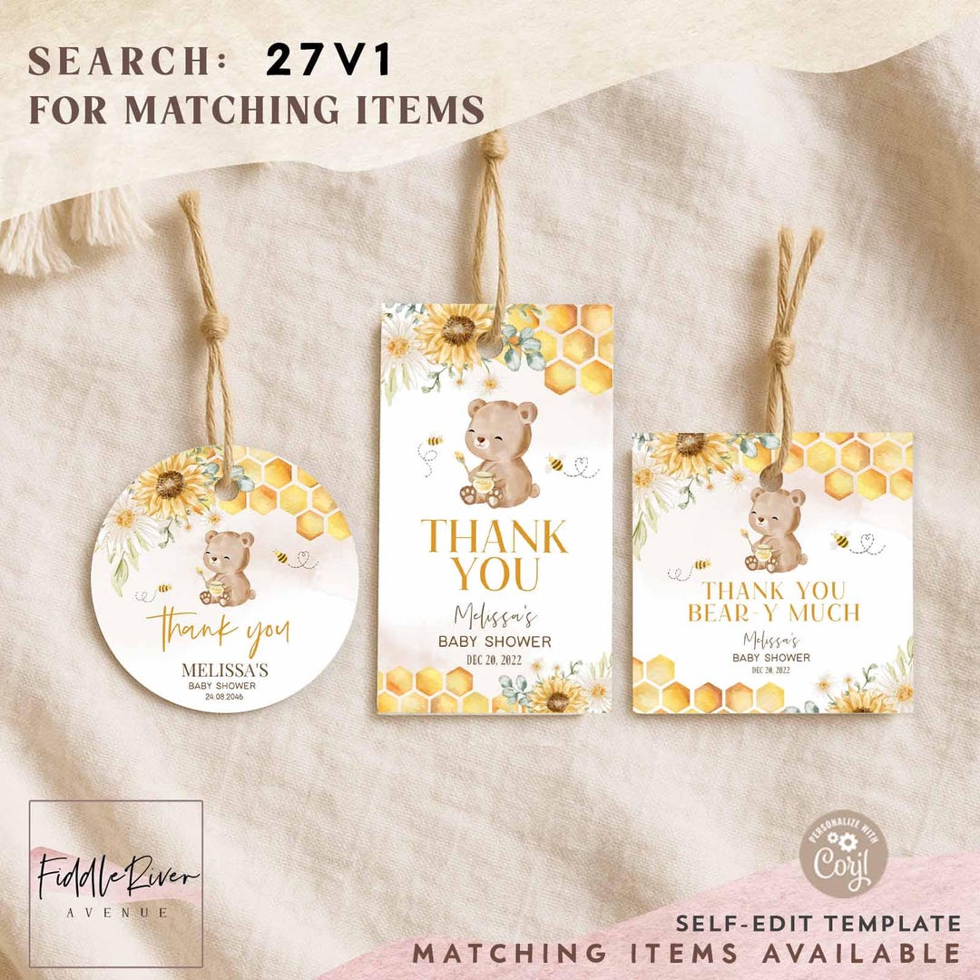 Editable Mustard Yellow Honey Bear Sunflower Honeycomb Shower Birthday ...