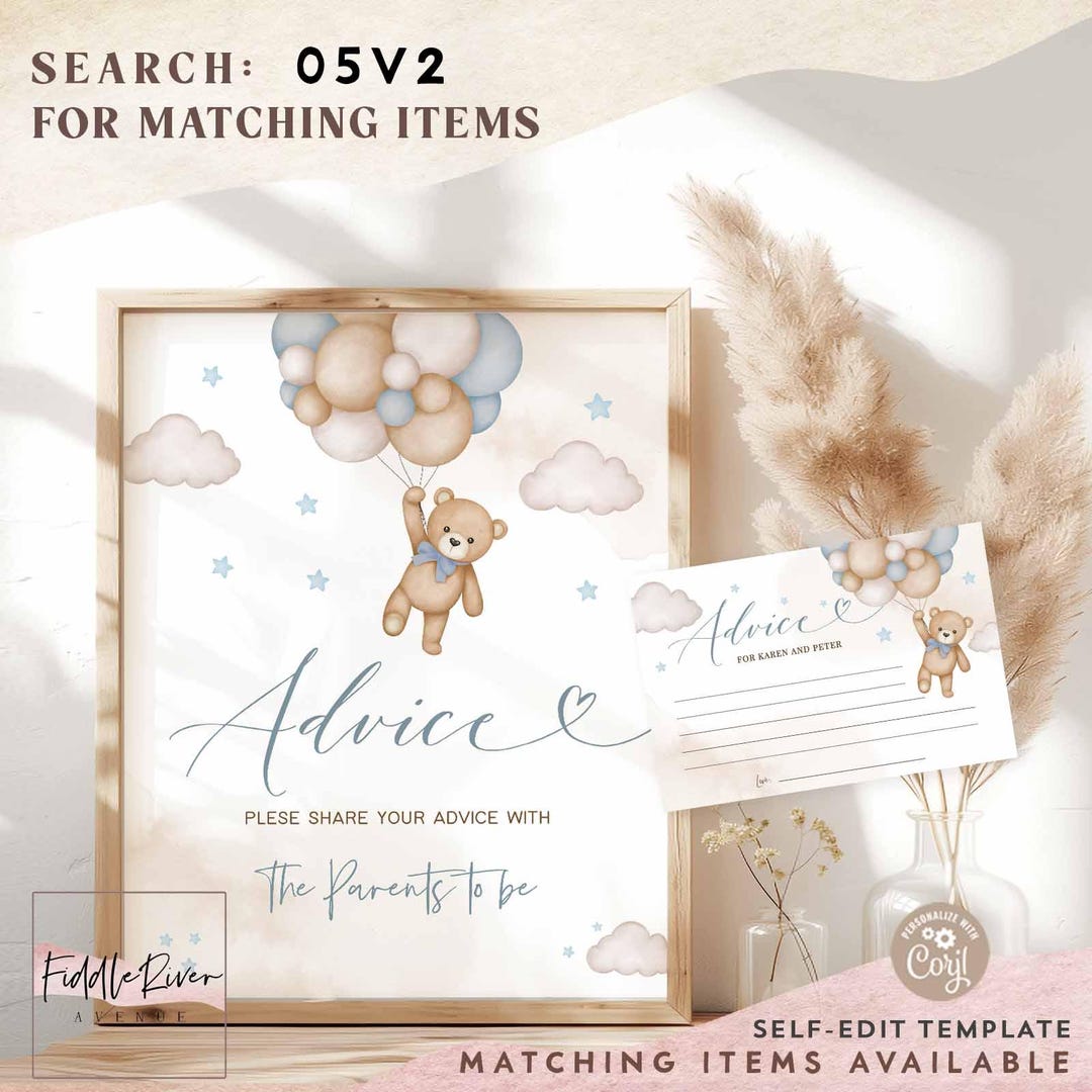 Editable Advice for the Parents to Be Sign and Card Blue Teddy Bear ...