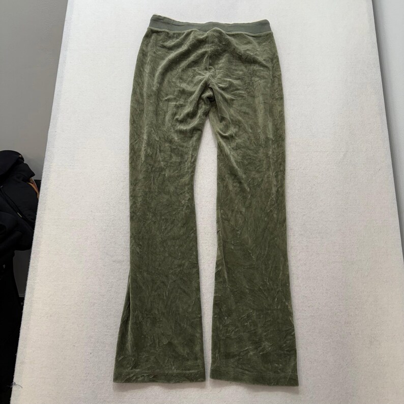 Juicy Couture Olive Green Velour Flare Track Pants Drawstring Low Rise ...
