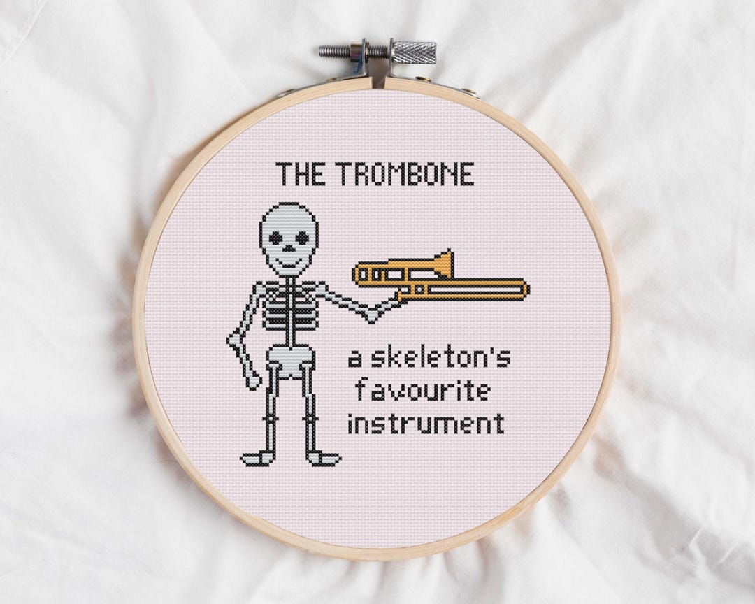 The Trombone - a Skeleton's Favourite Instrument - Cross Stitch Pattern ...
