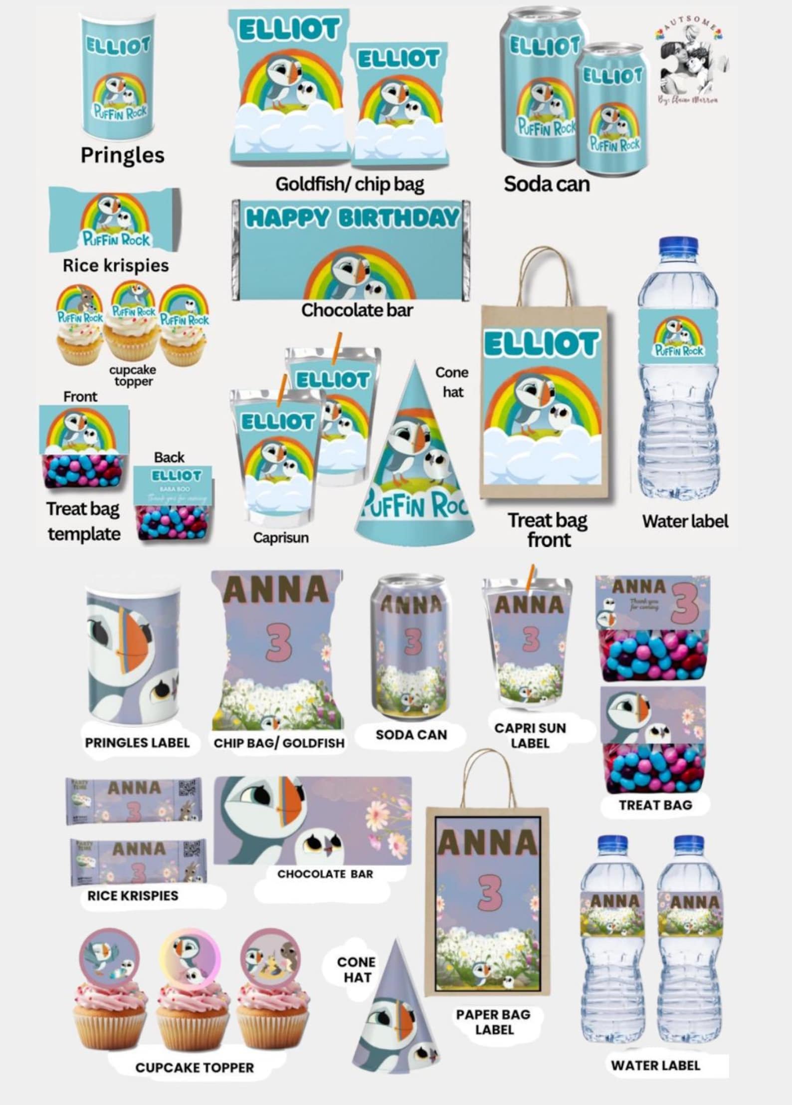 Puffin Rock Party Favor Bundle: Printable & Editable (digital) - Etsy