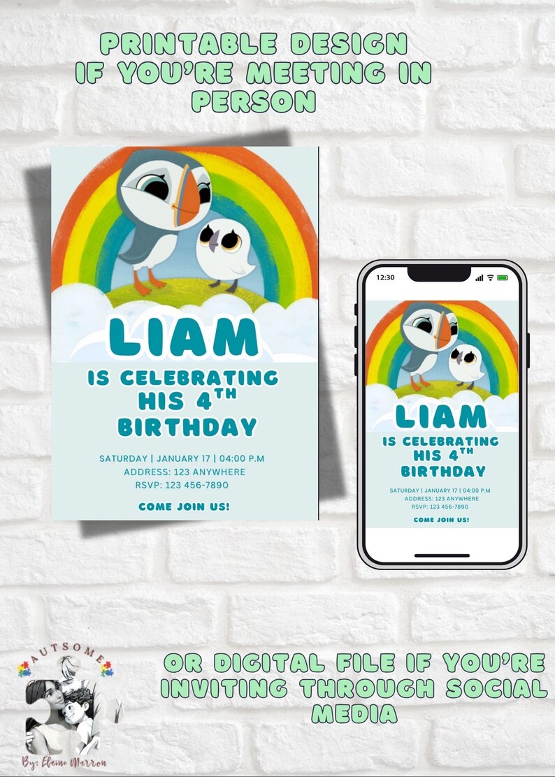 Puffin Rock | Birthday Invitation | Printable & Editable | for Girls ...