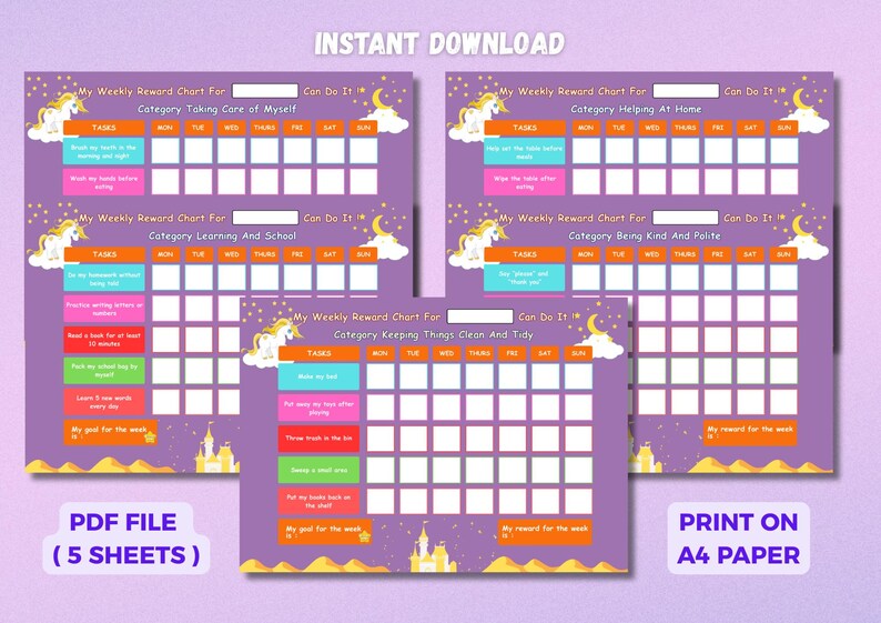 Unicorn Reward Chart for Kids – Printable Behavior Chart | Toddler ...
