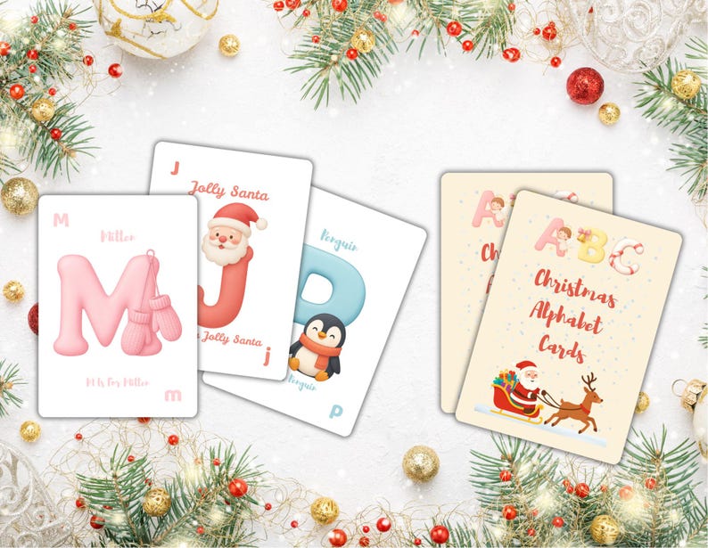Christmas Alphabet Flashcards Printable – ABC Cards for Kids, Holiday ...