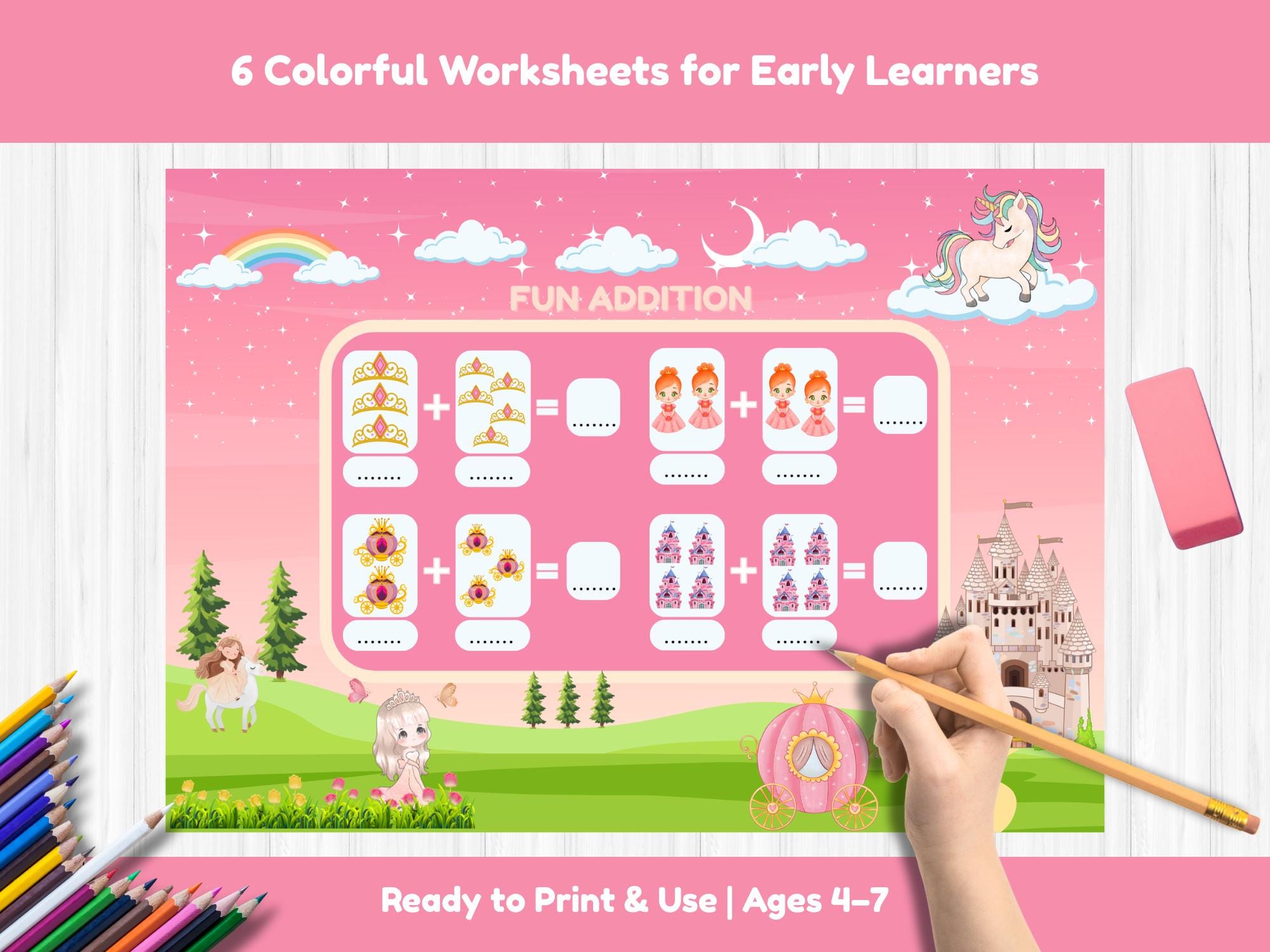 Unicorn and Princess Math Worksheets – Addition, Subtraction ...