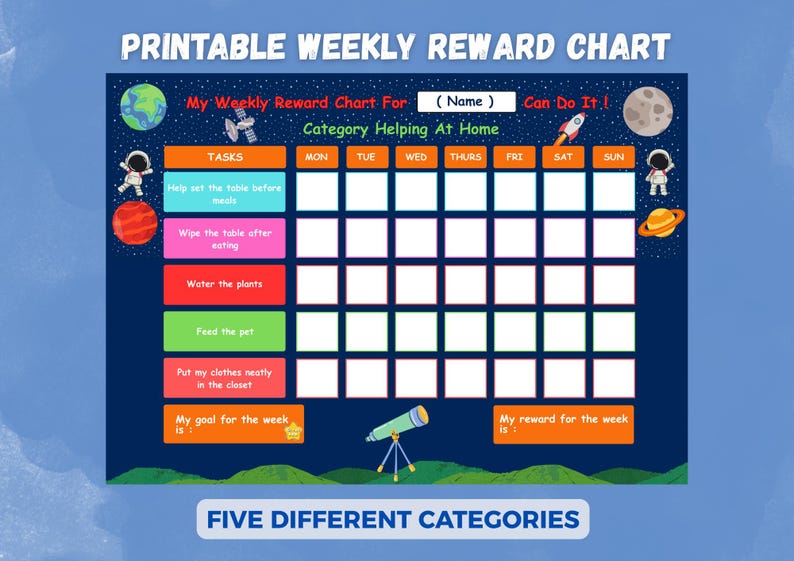 Astronaut Reward Chart for Kids – Space-themed Behavior Tracker ...