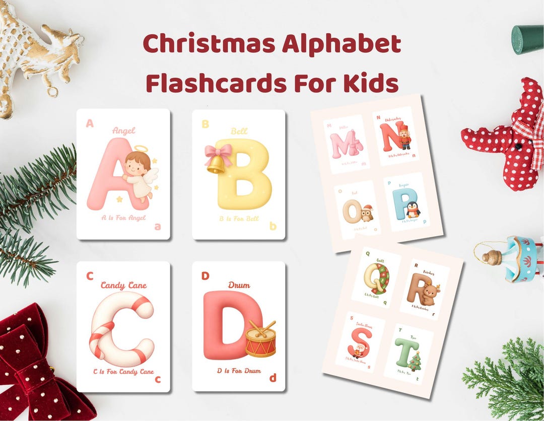 Christmas Alphabet Flashcards Printable – ABC Cards for Kids, Holiday ...