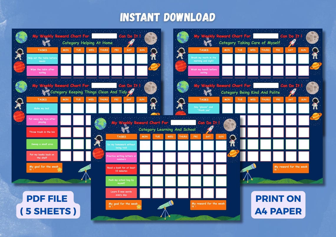 Astronaut Reward Chart for Kids – Space-themed Behavior Tracker ...