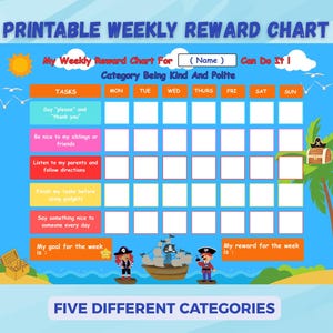 Pirate Reward Chart for Kids – Printable Behavior Tracker – Fun Pirate ...