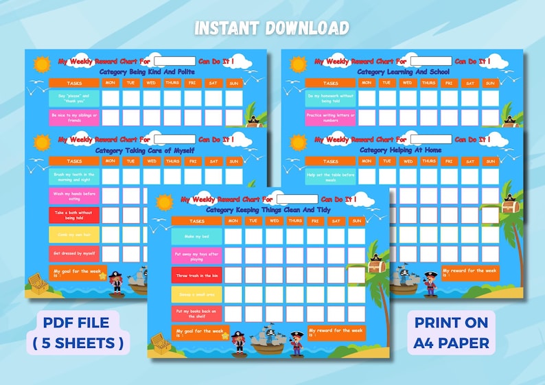 Pirate Adventure Reward Chart | Printable Behavior Chart for Kids | Fun ...