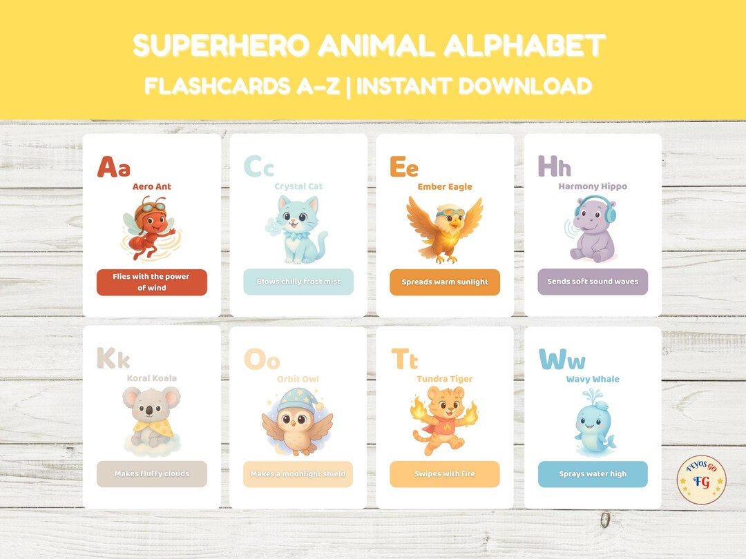 Animal Heroes Alphabet Flashcards – Superhero Animals A–Z Learning ...