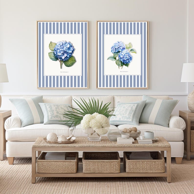 Hamptons Style Hydrangea Print Set – Coastal Wall Art (digital Download ...
