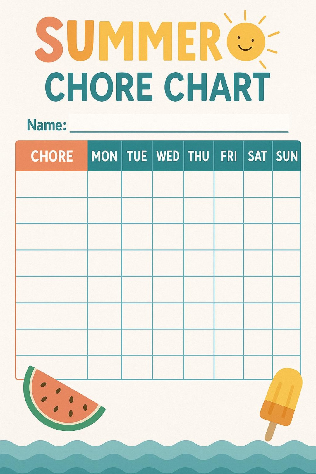 Summer Chore Chart - Etsy