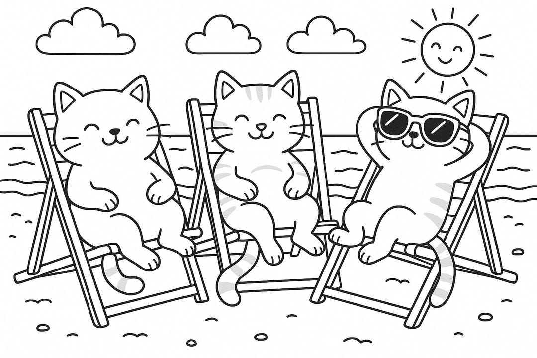 Summer Cats | Coloring Page - Etsy
