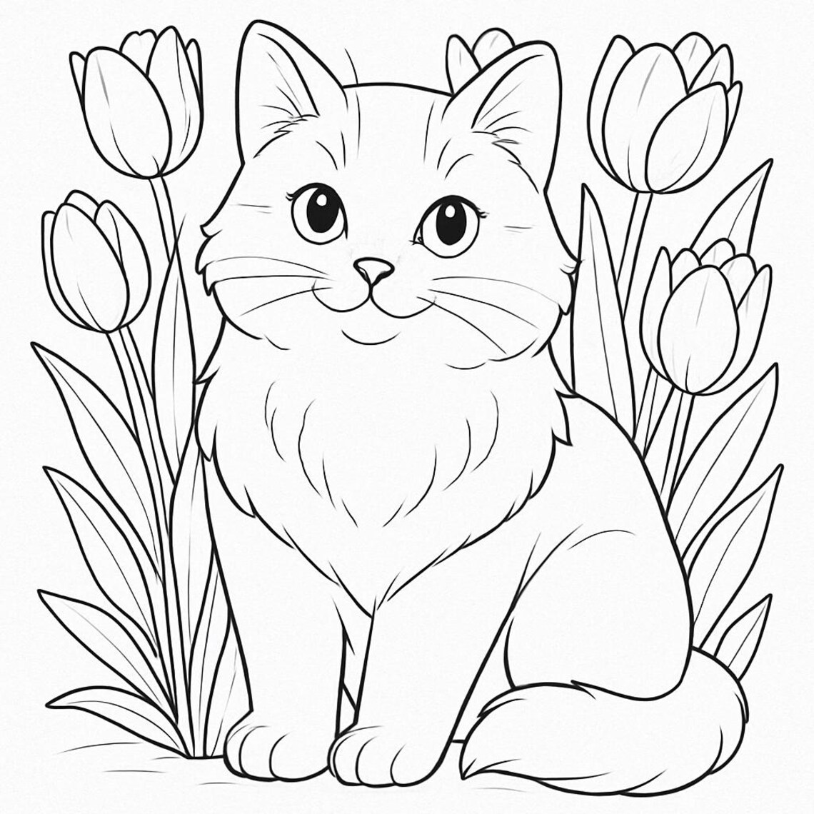 Spring Cat Color Page - Etsy
