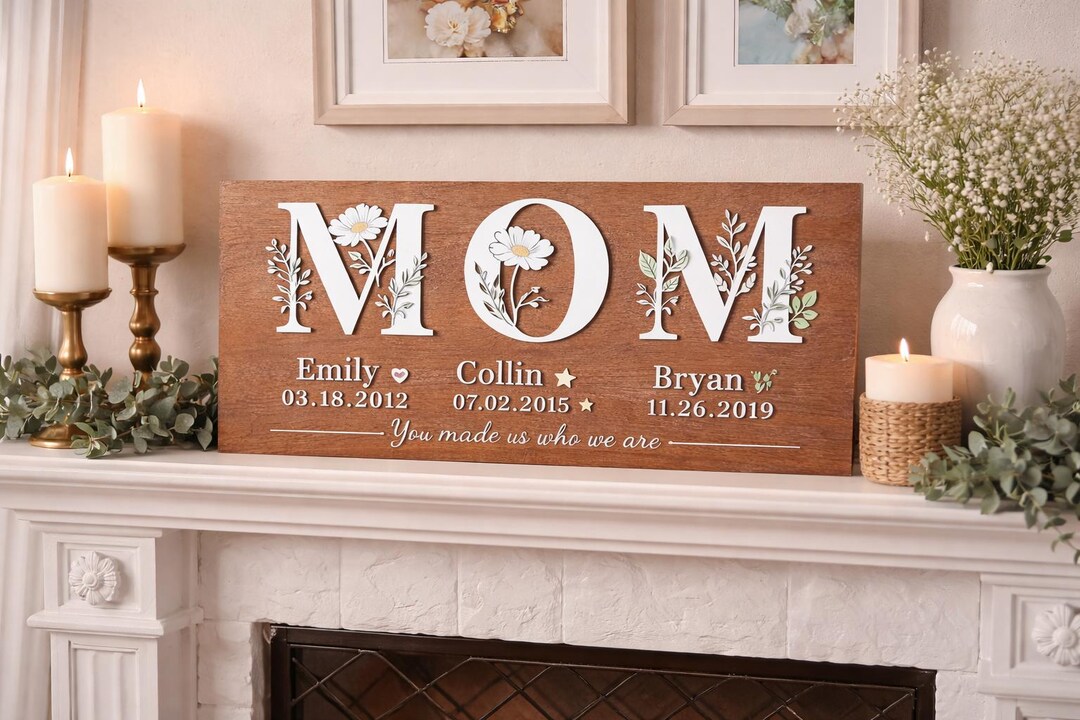 Personalized MOM Sign With Kids Names and Birthdates, Custom Mother’s ...