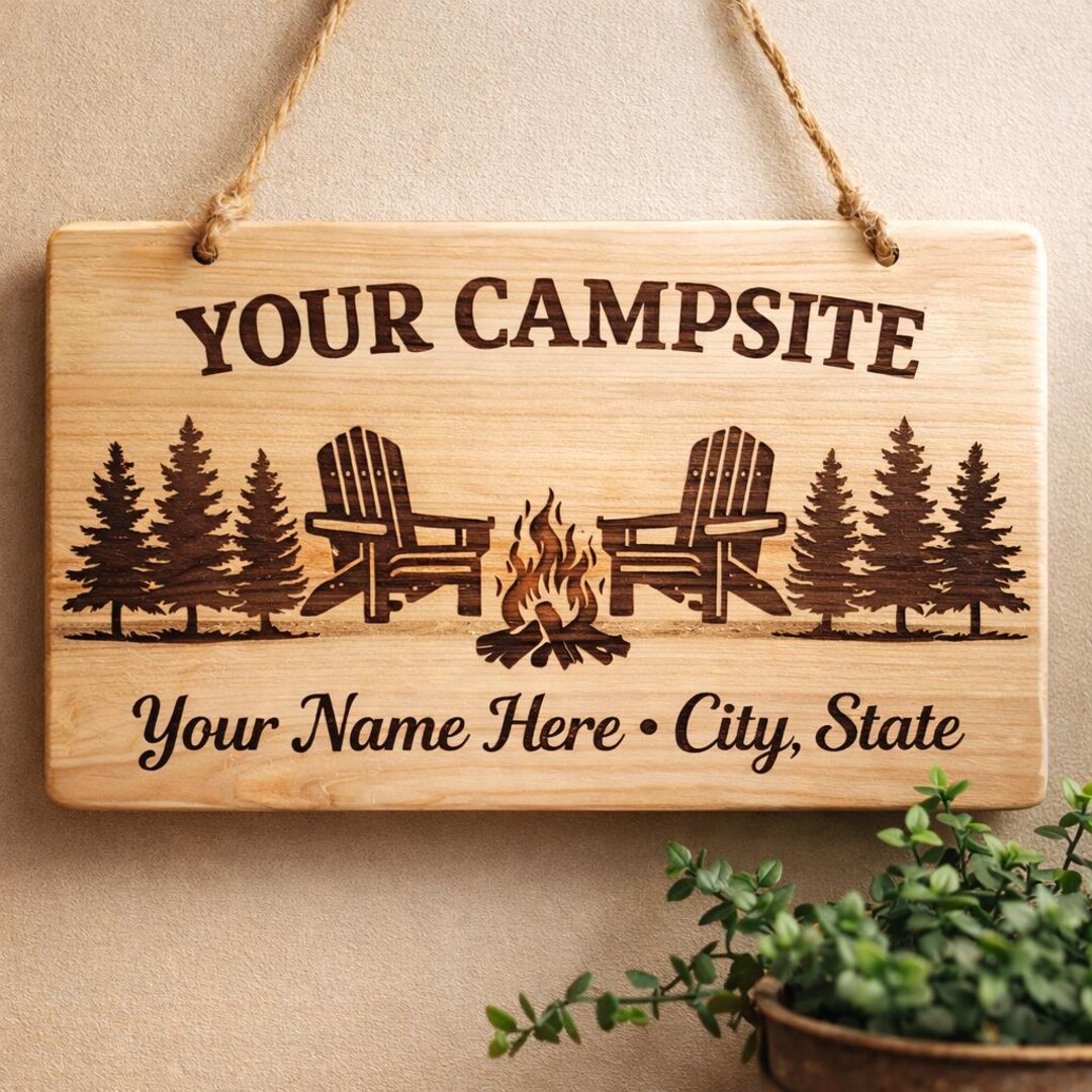 Personalized Campsite Wood Sign, Custom Camping Sign With Name ...