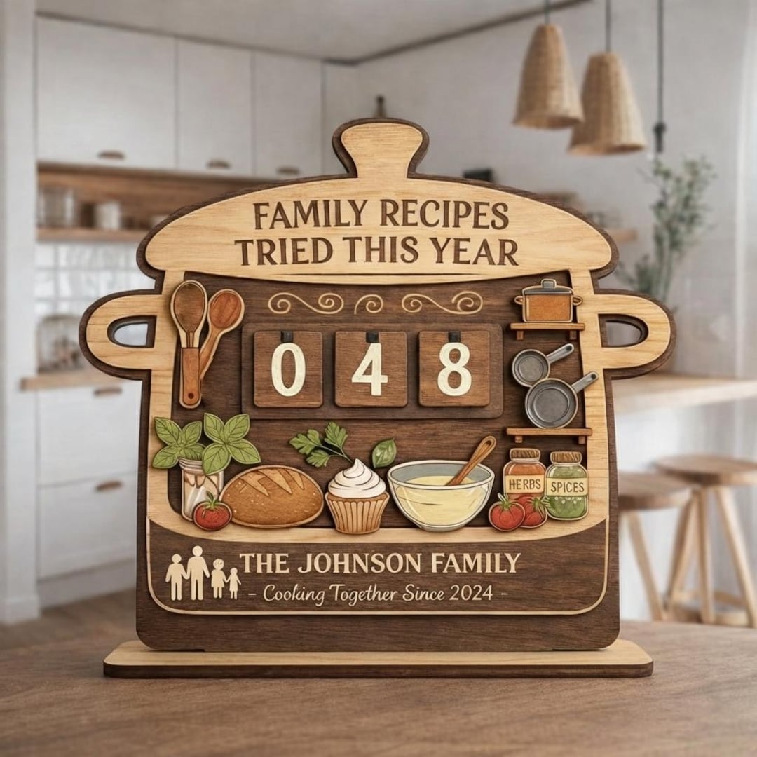 Personalized Family Recipe Tracker Wood Sign | Kitchen Counter Decor ...