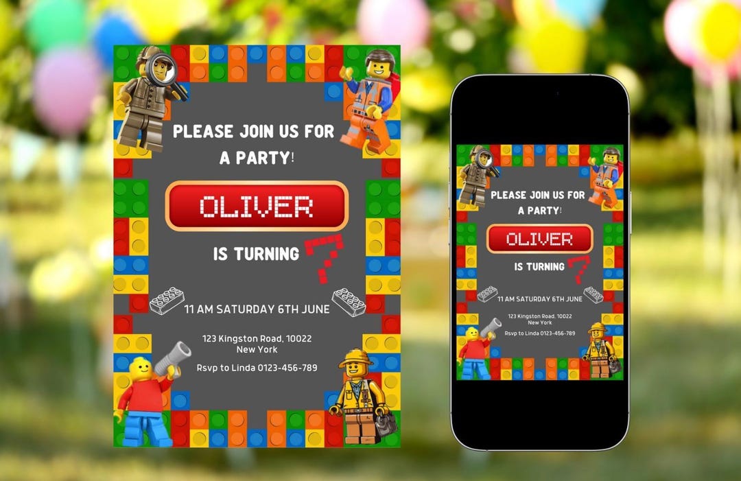 Editable Personalized Building Blocks-themed Birthday Party Invitations ...