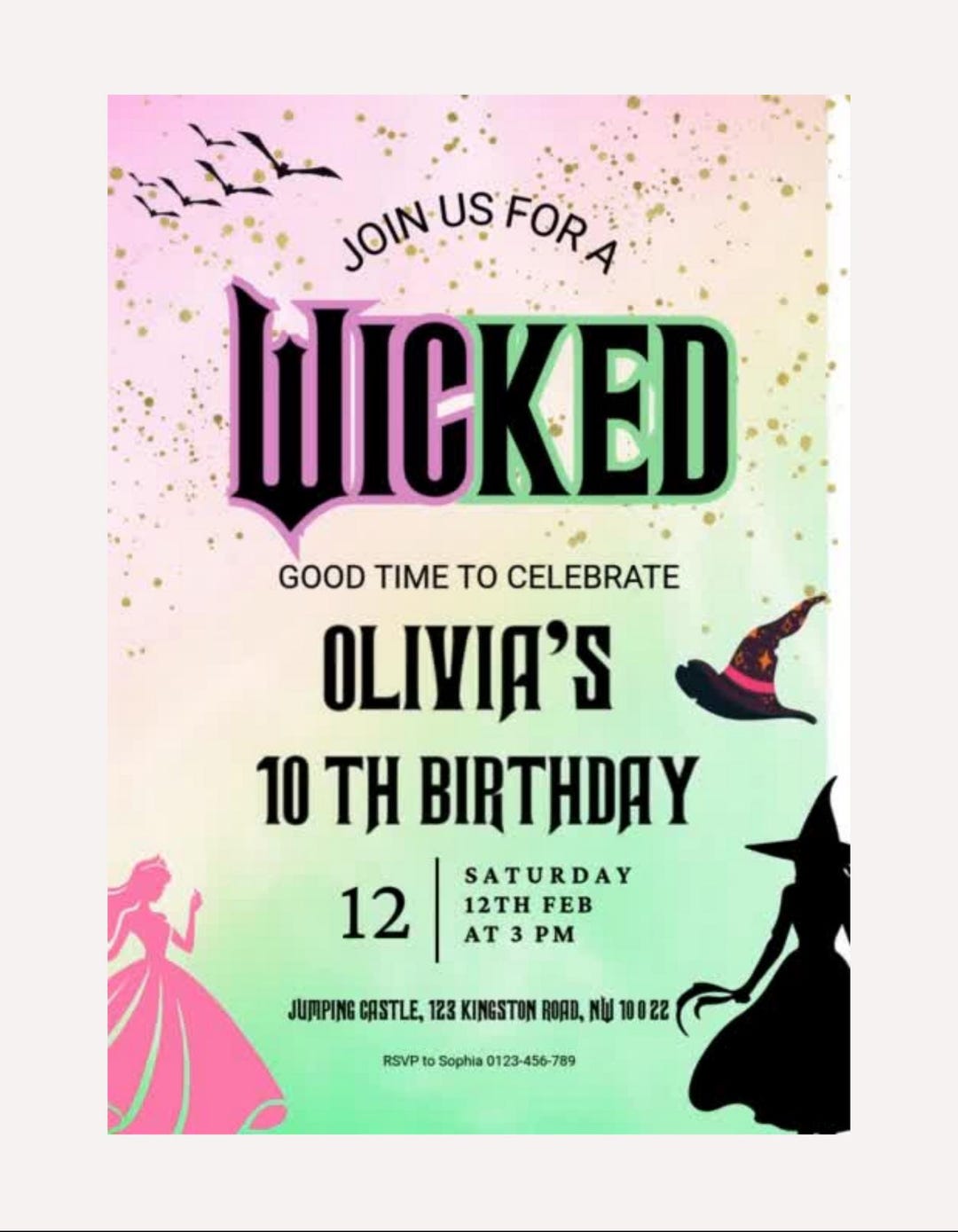 EDITABLE Wicked Birthday Party Invitation, Pink and Green Party ...