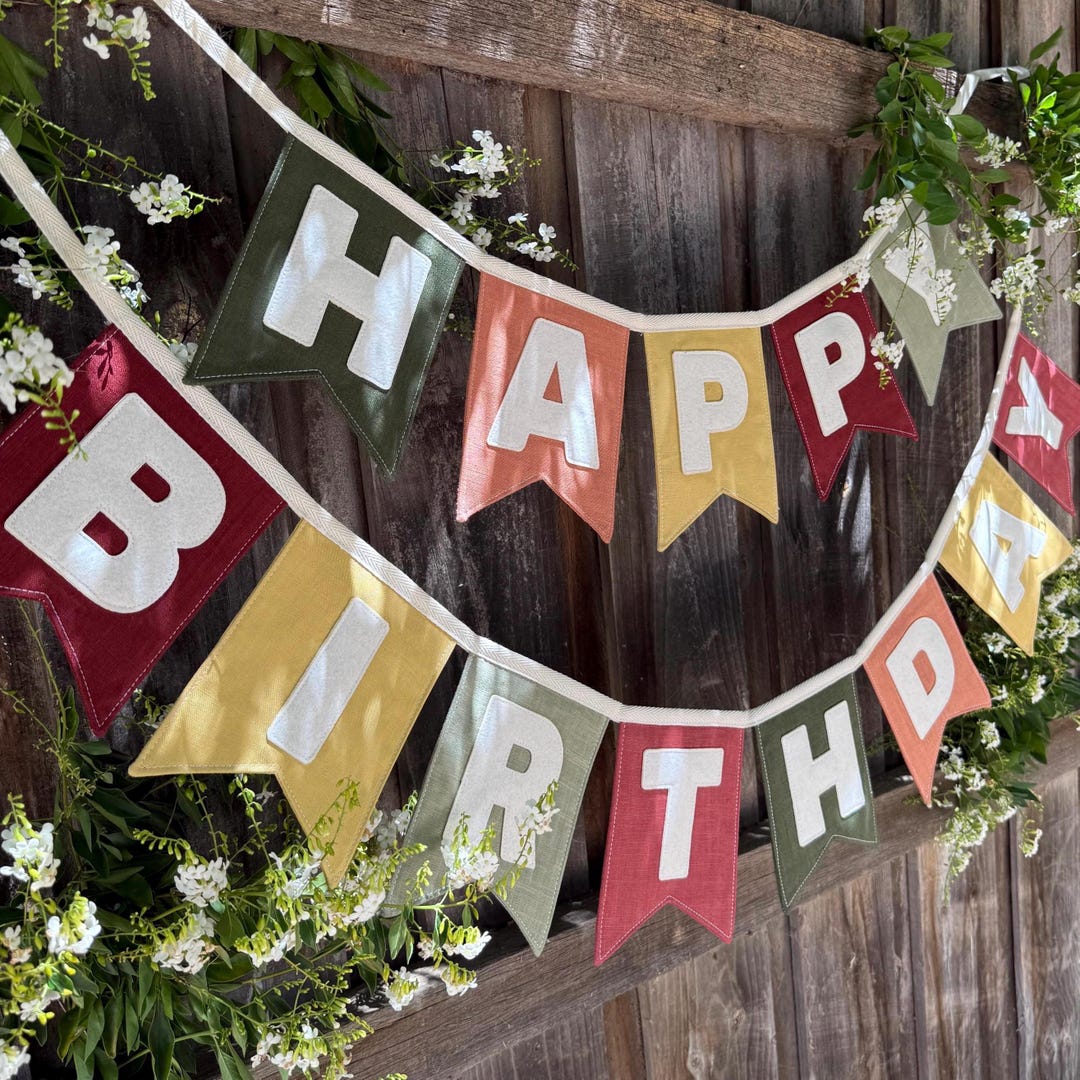 Custom Handmade Happy Birthday Banner in Soft Earthy Tones – Handmade ...