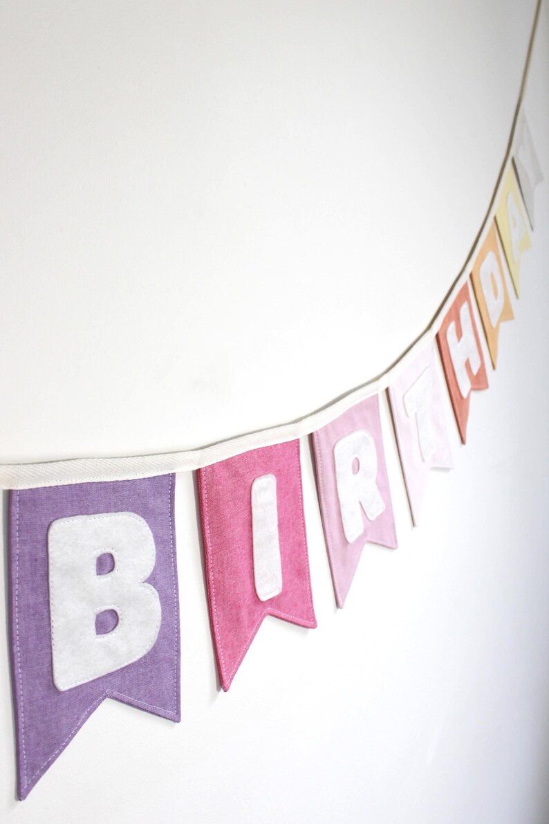 Custom Fabric Pastel Rainbow Happy Birthday Banner – Handmade Heirloom ...