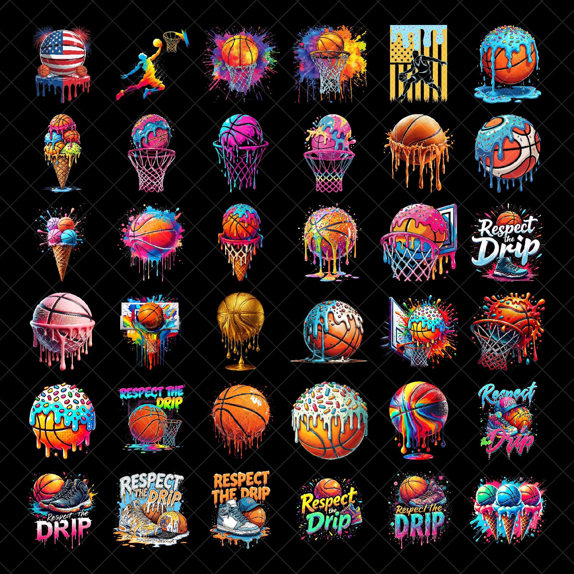 Basketball Drip PNG Bundle, Neon Ice Cream Drip Sublimation Clipart ...