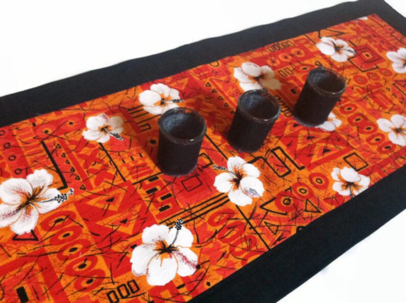 Orange White Flowers Black Geometric Table Runner - Etsy