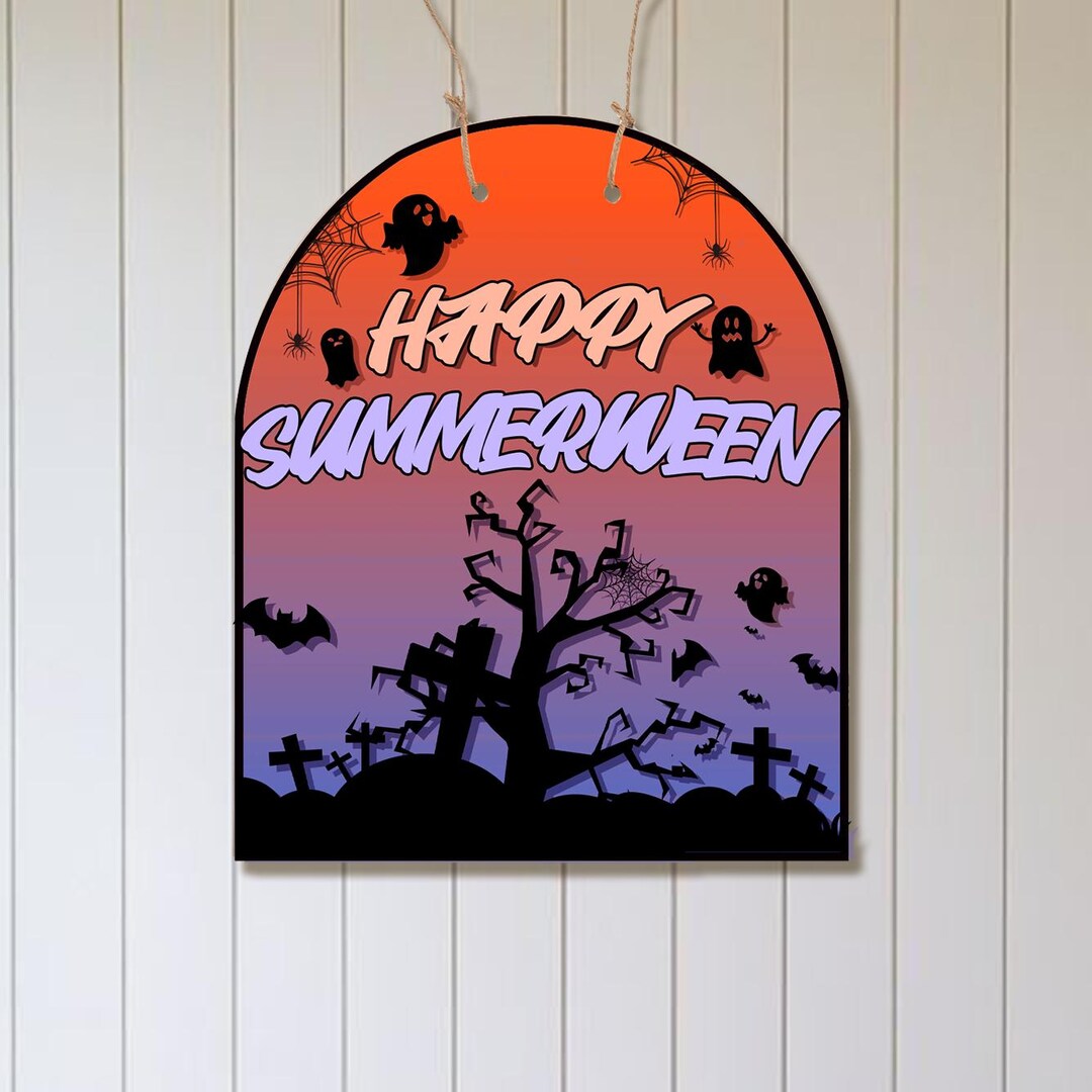 Happy Summerween Ghost Hanging Wood Sign, Cute Halloween in Summer ...