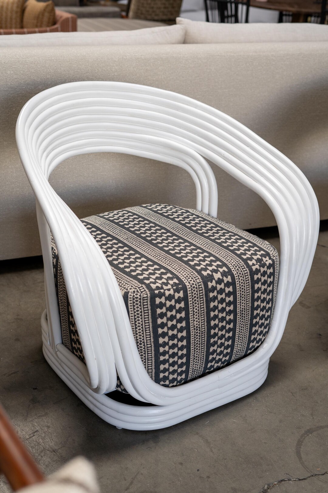 White Cane Chairs W/ Block Print Upholstered Seat (custom Made) - Etsy