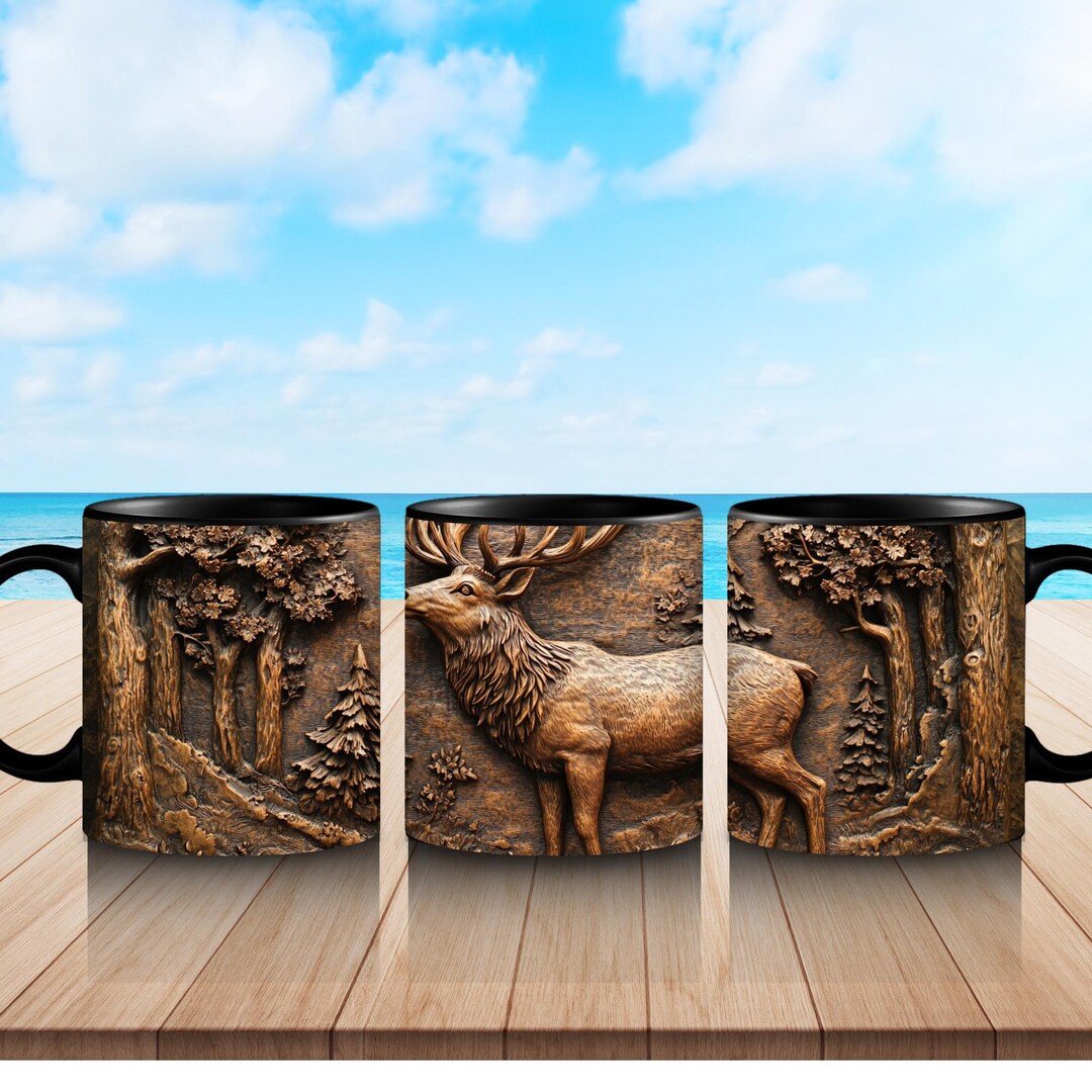 Majestic Elk Relief Mug, Black Ceramic Coffee Cup, Rustic Home Decor - Etsy