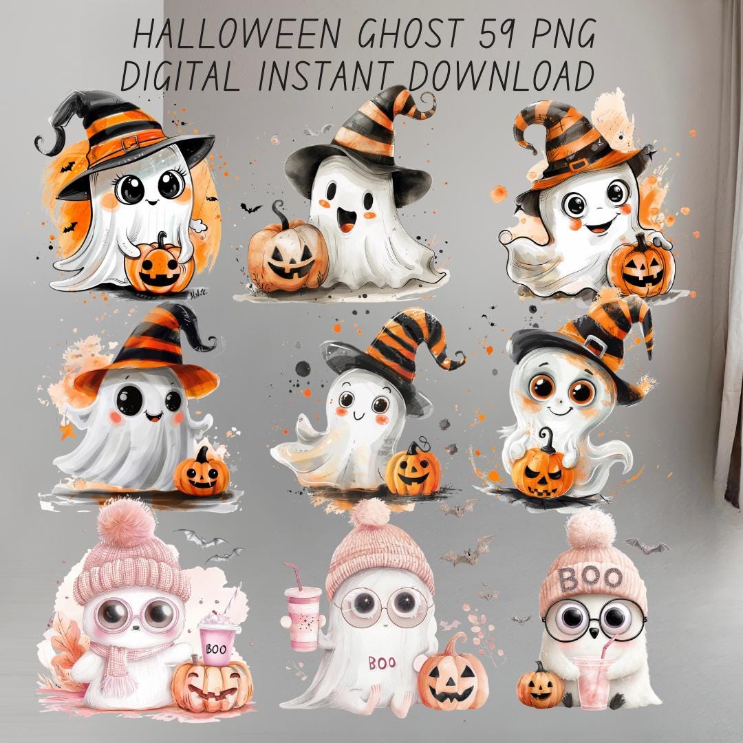 Halloween Ghost Clipart Bundle: 59 PNG Designs (digital Download) - Etsy