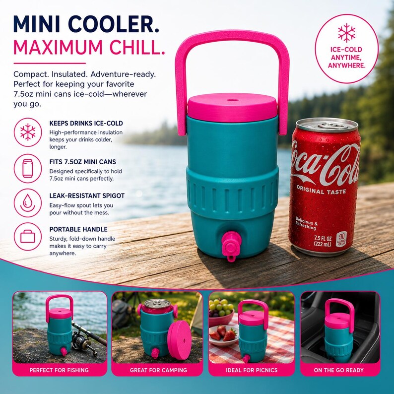 Custom 7.5OZ Mini Cooler 3D Printed | Mini Soda Can Holder | Coke Pepsi ...
