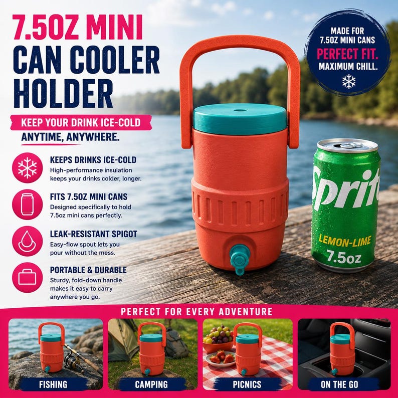 Custom 7.5OZ Mini Cooler 3D Printed | Mini Soda Can Holder | Coke Pepsi ...
