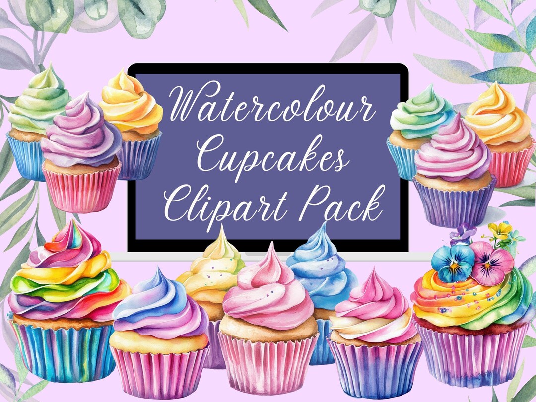 Watercolour Cupcake Clipart Pack, Vibrant, Rainbow, Birthday, High Tea ...