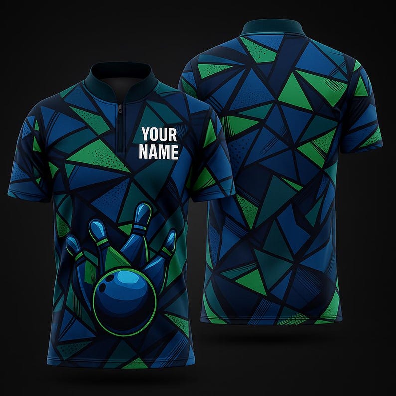 Blue Green Bowling Shirt | Custom Bowling Team Jersey | Personalized ...