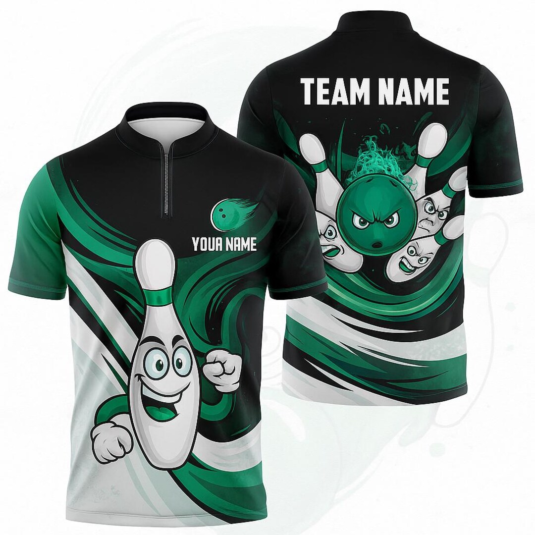 Funny Bowling Shirt, Green Cartoon Bowling Jersey, Custom Team Name ...