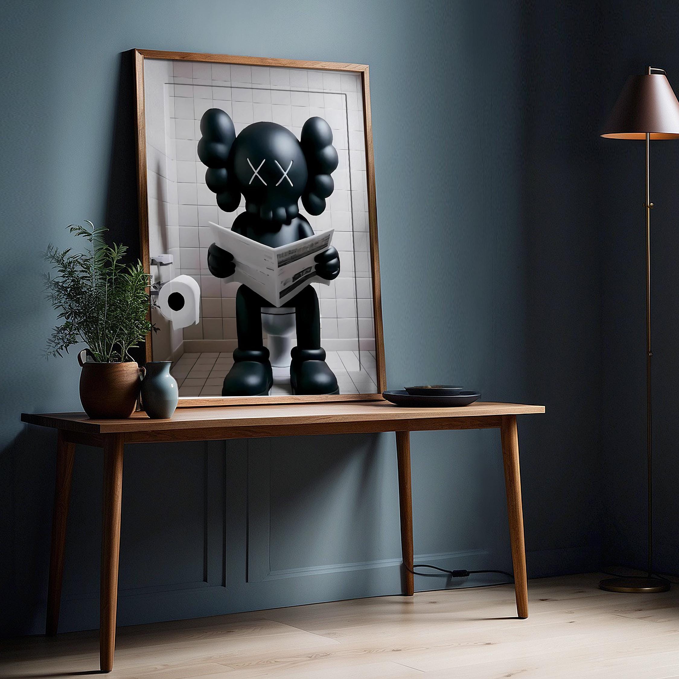 Hypebeast Kaws Sitting on Toilet Poster, Hypebeast Figure Print, Black ...
