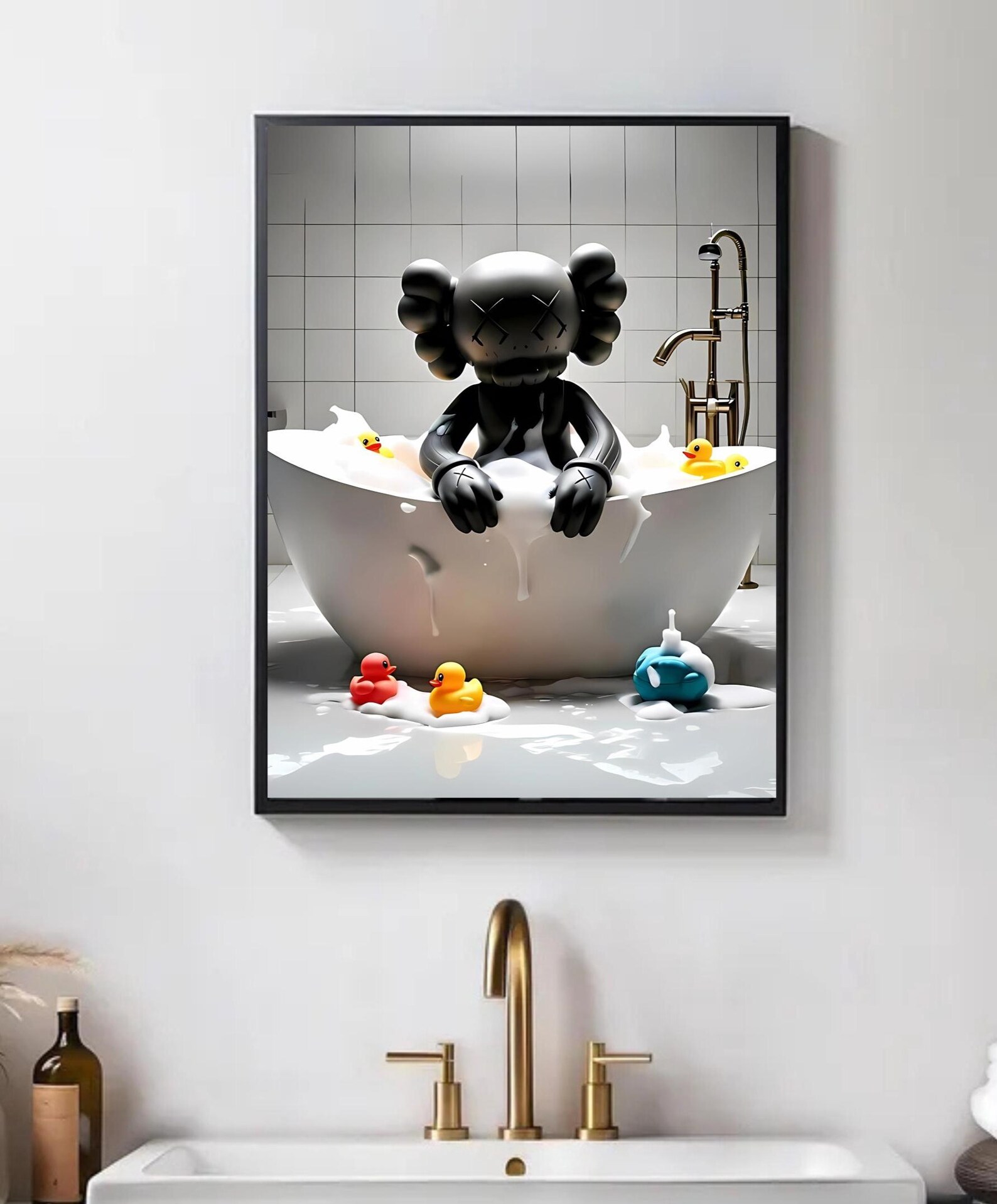 Kaws Sitting on Bathtube Poster, Hypebeast Bathroom Decor, Kaws ...