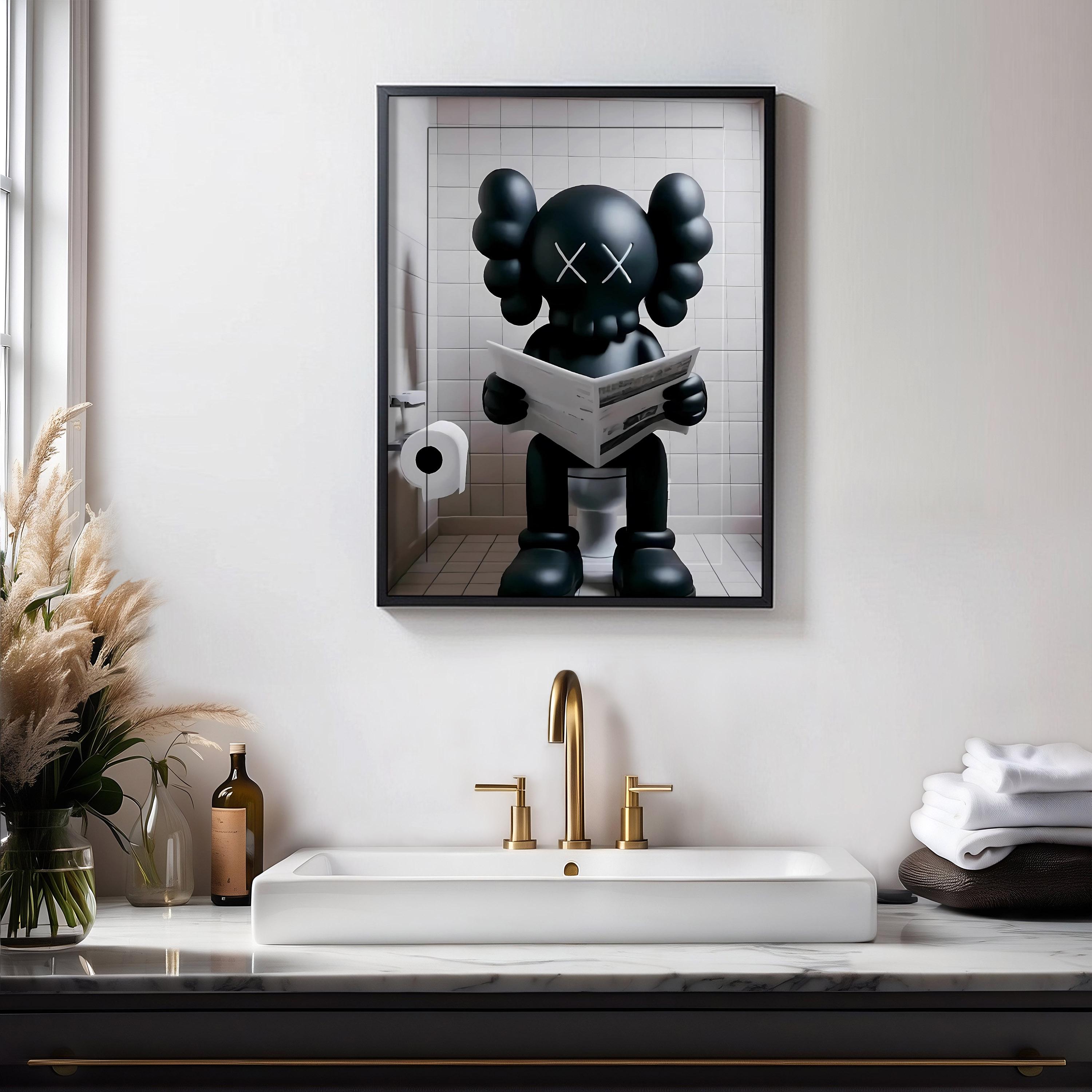 Hypebeast Kaws Sitting on Toilet Poster, Hypebeast Figure Print, Black ...