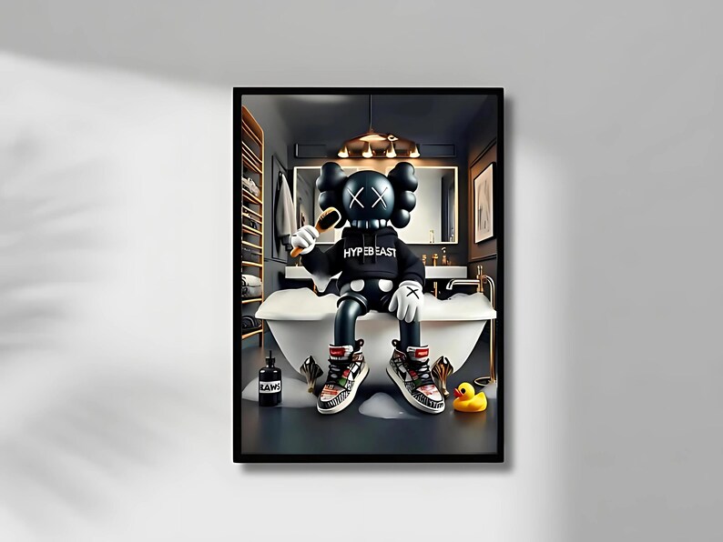Kaws Sitting on Bathtube Poster, Hypebeast Bathroom Decor, Kaws ...