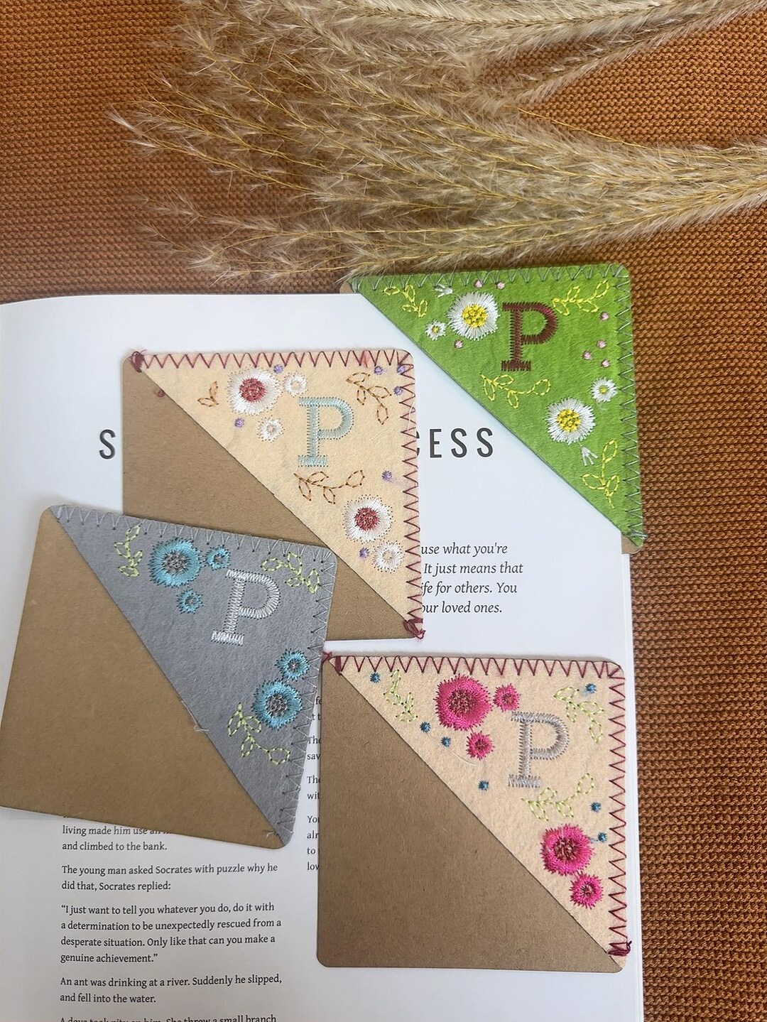 Personalized Hand Embroidered Corner Bookmark, Felt Triangle Page ...