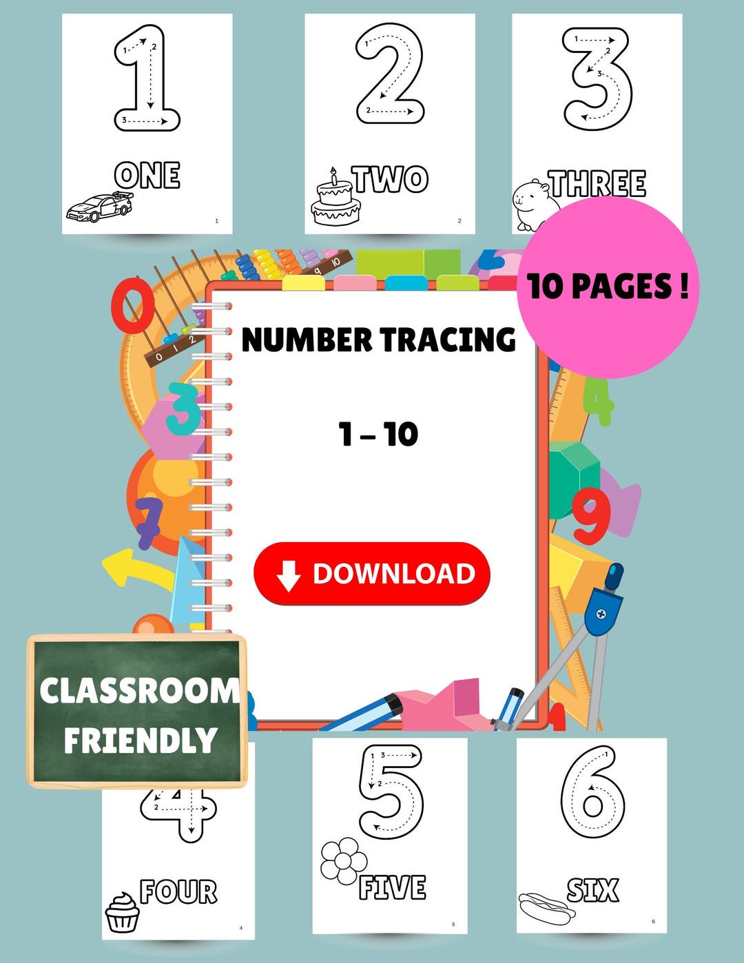 Number Tracing 1-10 Worksheets for Kids | Printable Counting Pages ...