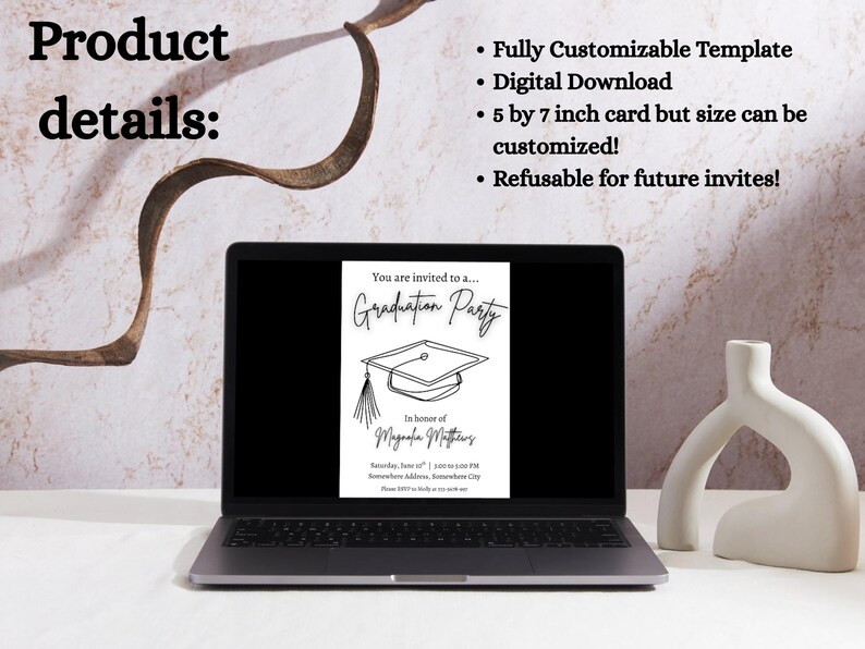 Editable Graduation Party Invitation Template | Printable Cap and Gown ...