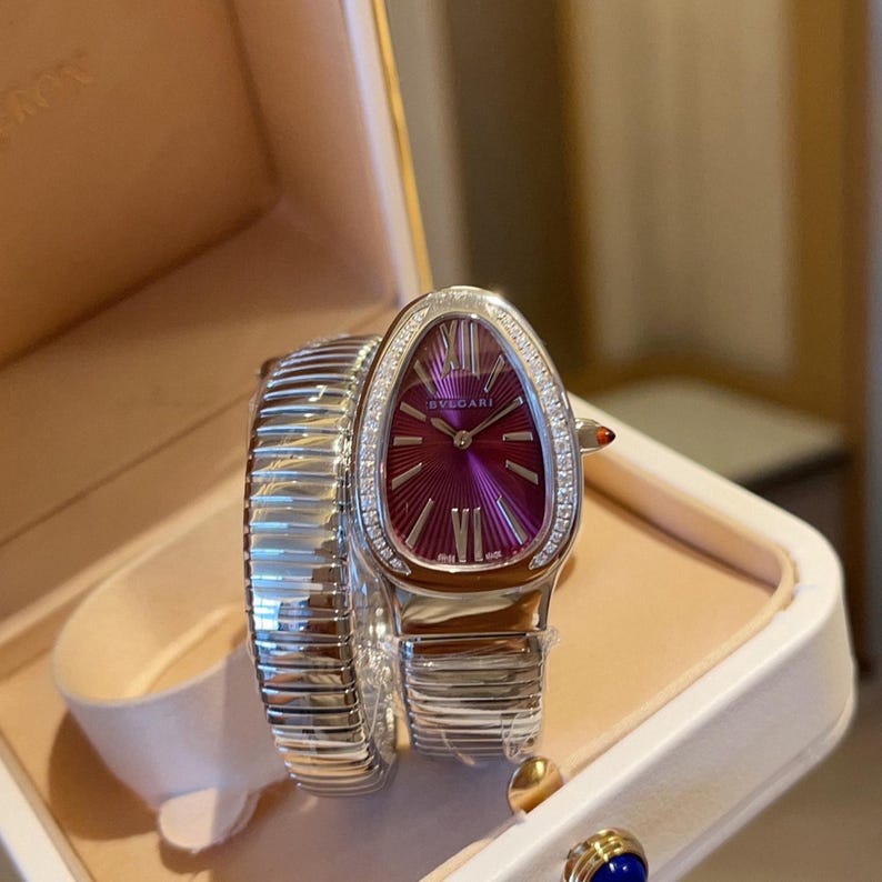 Women’s Serpentine Wrap Watch With Ruby-red Dial – Silver Coil Bracelet ...