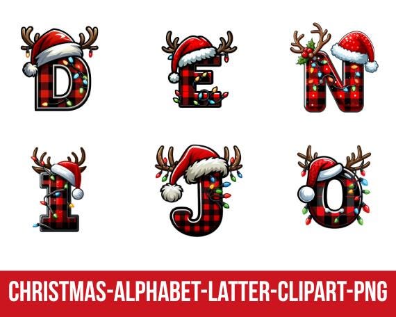 Christmas Alphabet Clipart PNG | Festive Holiday Letters (digital ...