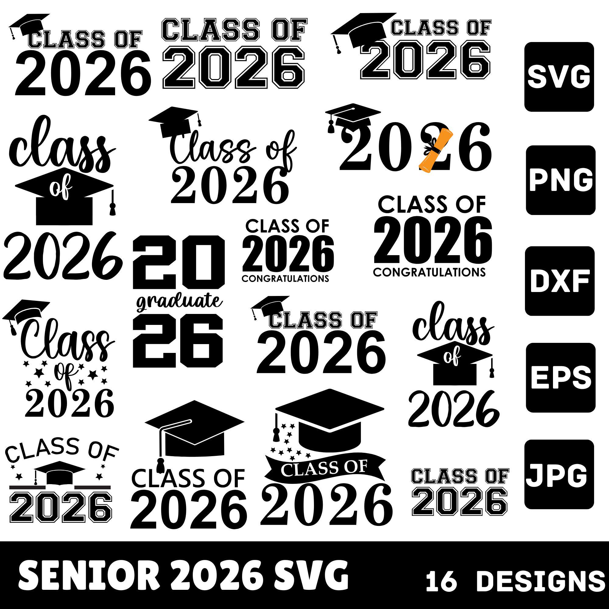 Class of 2026 SVG Bundle: 16 Graduation Designs (digital Download) - Etsy